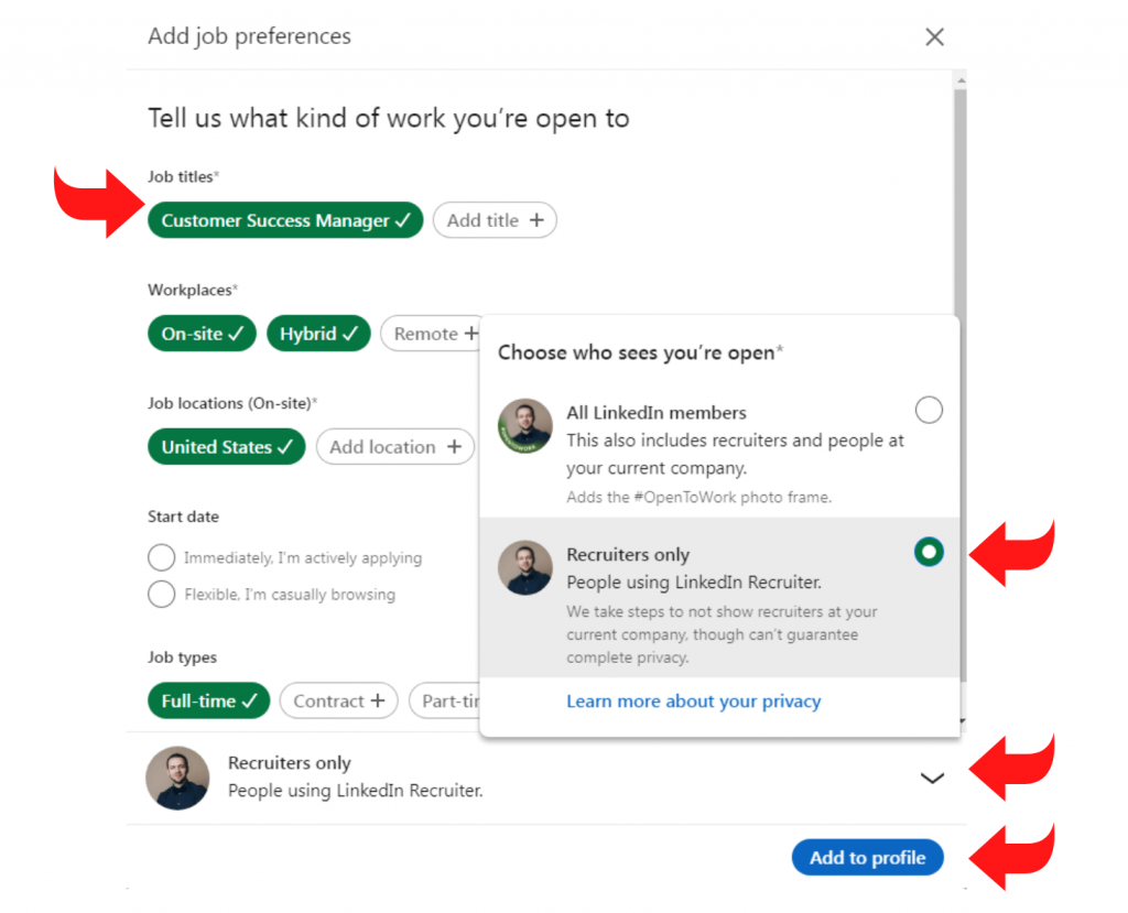 LinkedIn Open To Work and Hiring Features - Octopus CRM