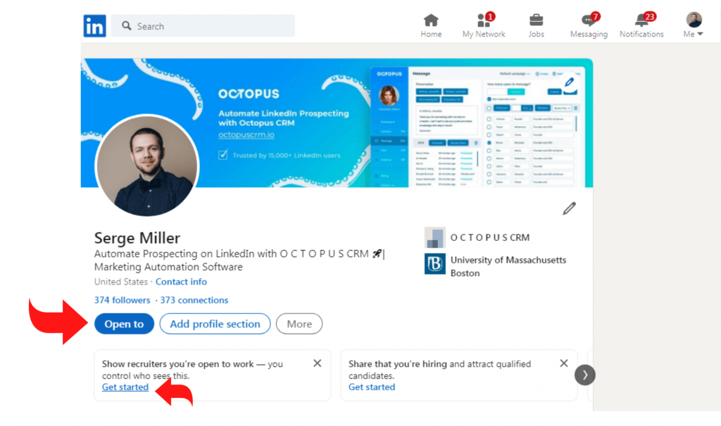 LinkedIn Open To Work and Hiring Features - Octopus CRM